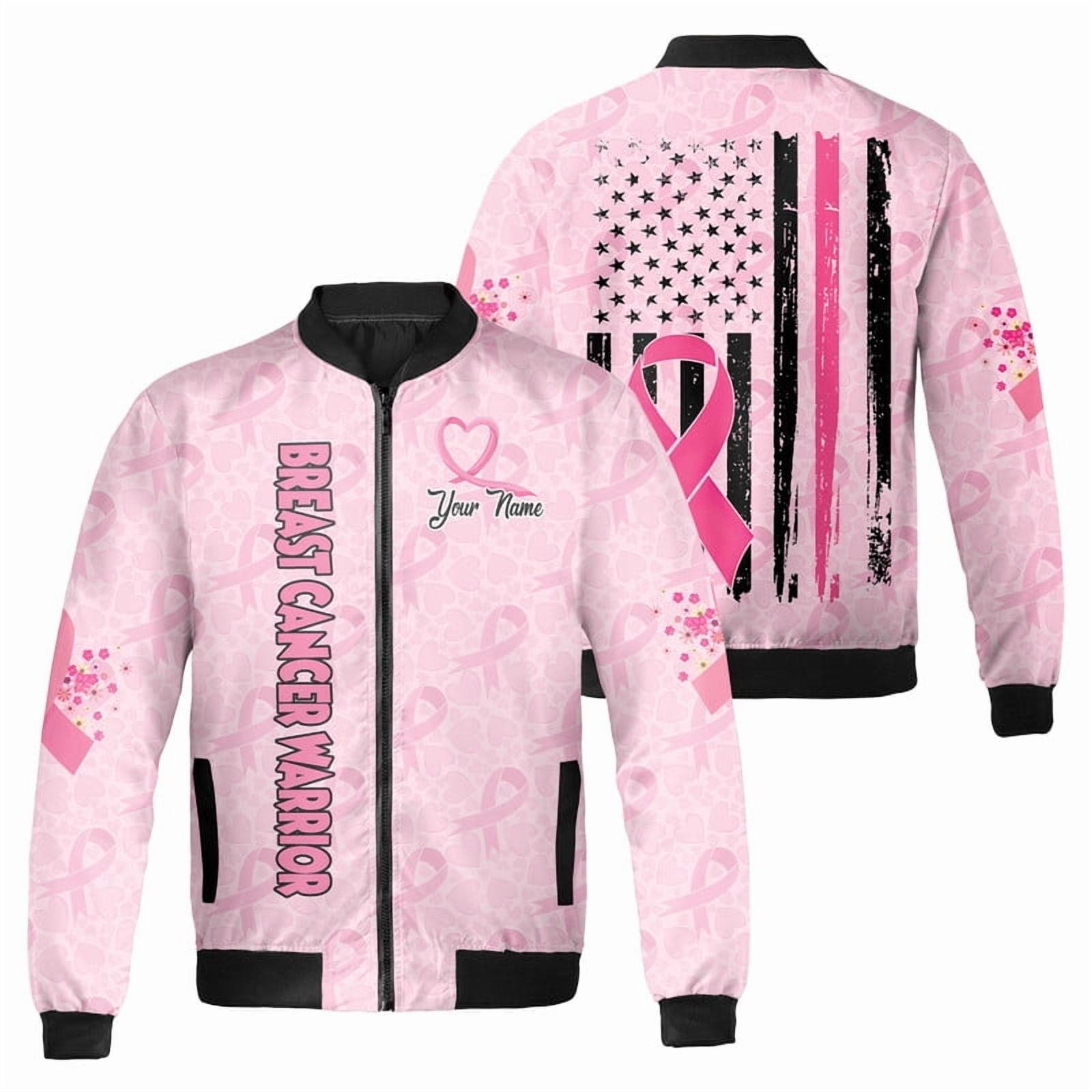 Personalized Breast Cancer Warrior Bomber Jacket - Pink Ribbon Support ...