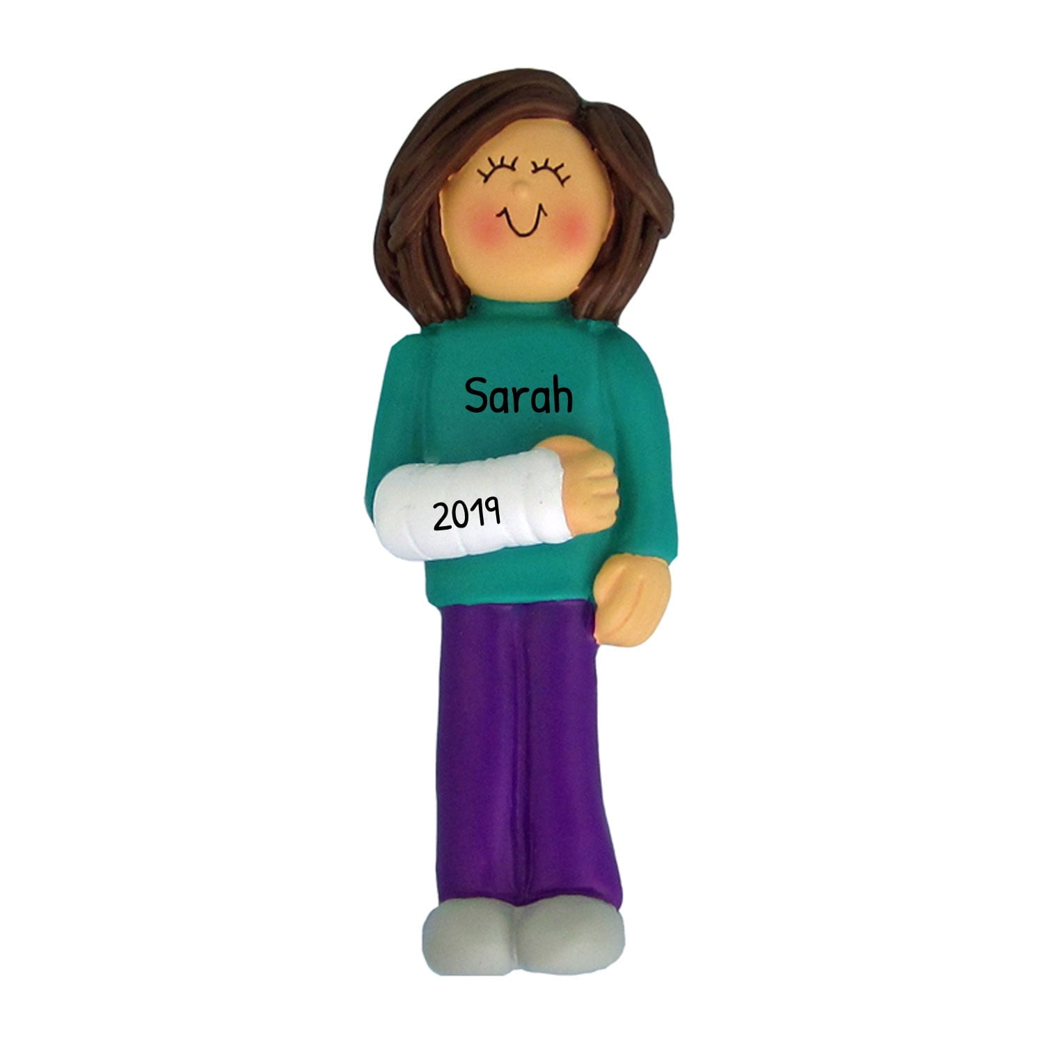 Personalized Broken Arm Christmas Ornament 2024 Brunette Girl Arm Cast ...