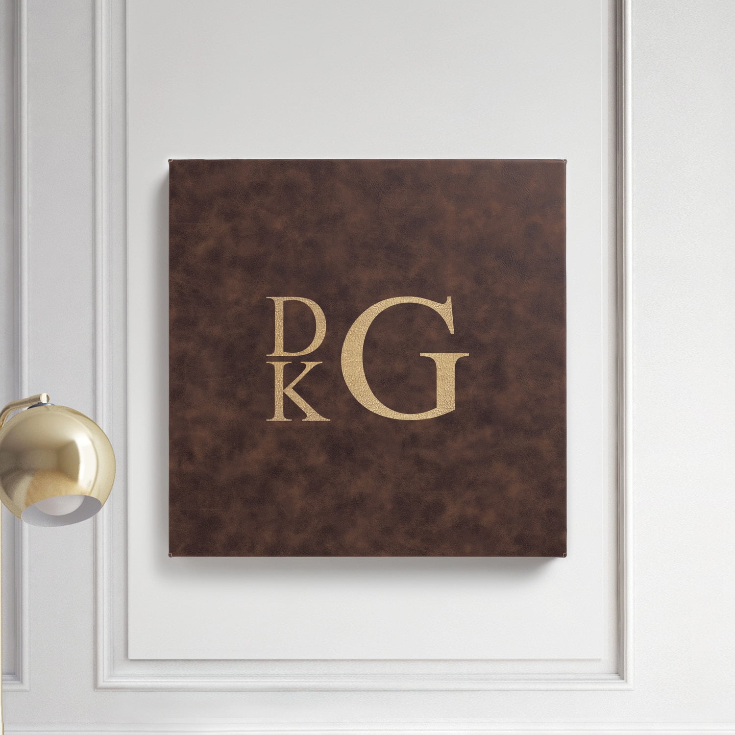 Personalized Brown Leather 14x14 Canvas - Stacked Monogram - Walmart.com