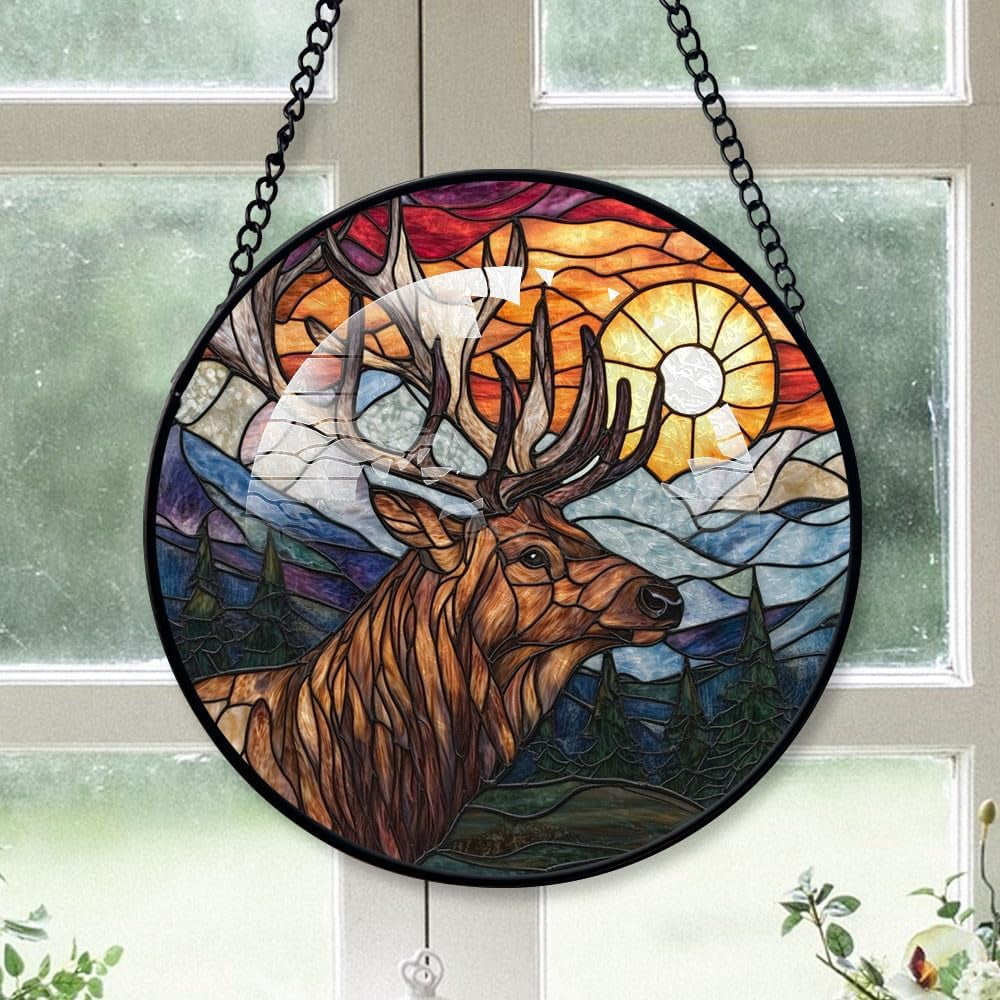 Personalized Bull Elk Suncatcher Stained Glass, Bull Elk Gifts for Women, Bull Elk for Windows ...
