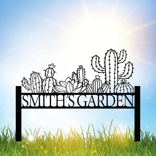 Personalized Cactus Metal Garden Sign, Large Garden Decoration Metal ...