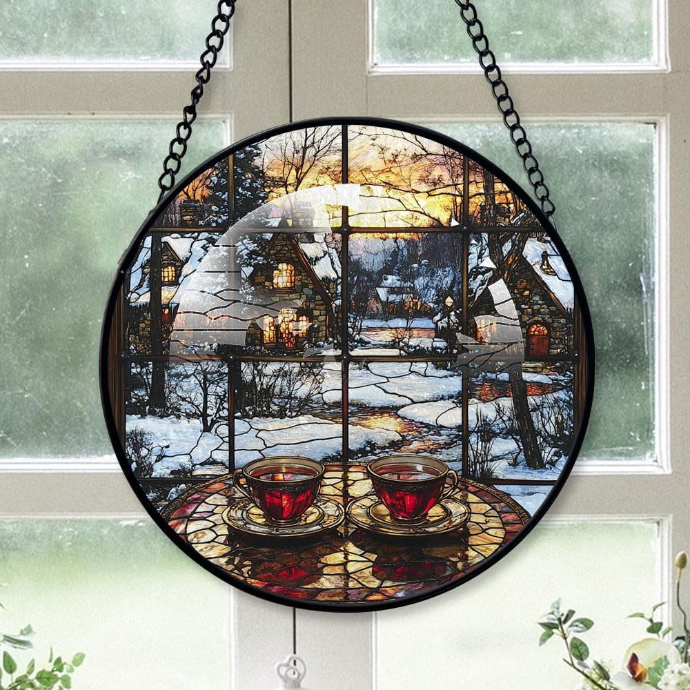 Personalized Cafe Scenery Suncatcher Stained Glass Suncatchers, Cafe ...