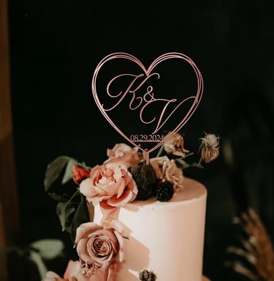 Personalized Cake Topper in a Heart Shape Wedding Cake Topper, Mr and Mrs Cake Topper for ...