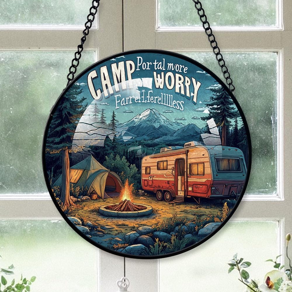 Personalized Camping Suncatcher Stained Glass Window Hanging, Indoor ...