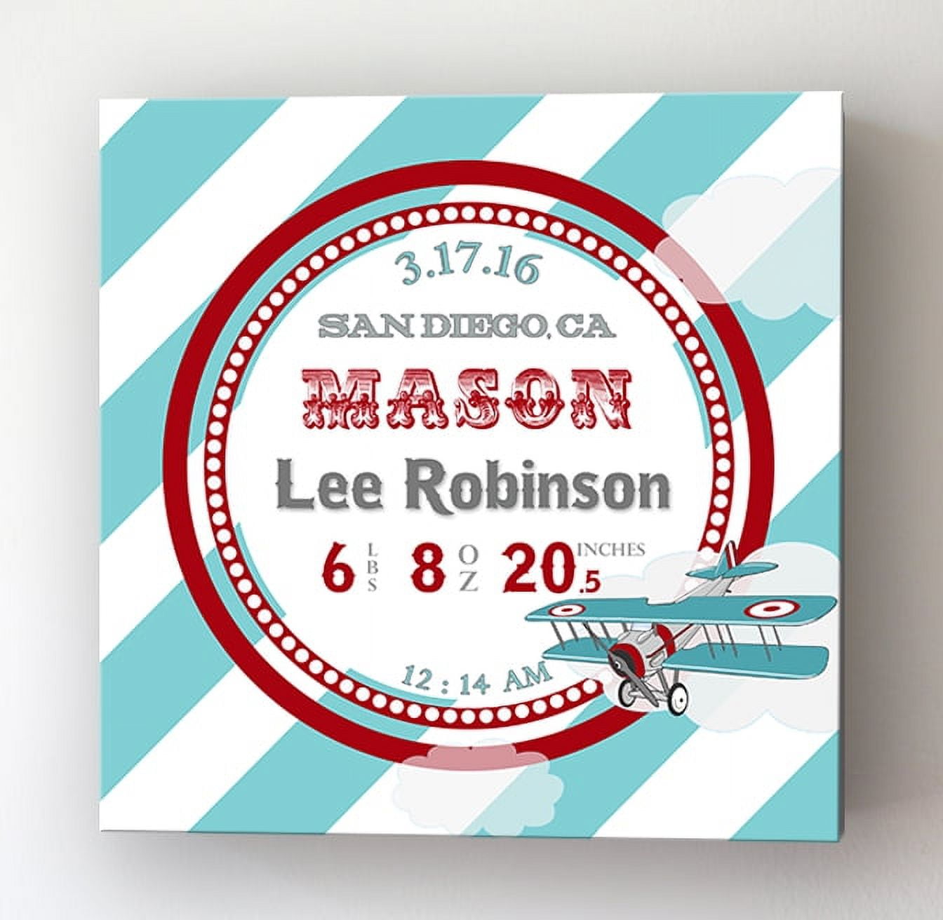 Personalized Canvas Birth Announcement Nursery Decor Gift, Airplane ...