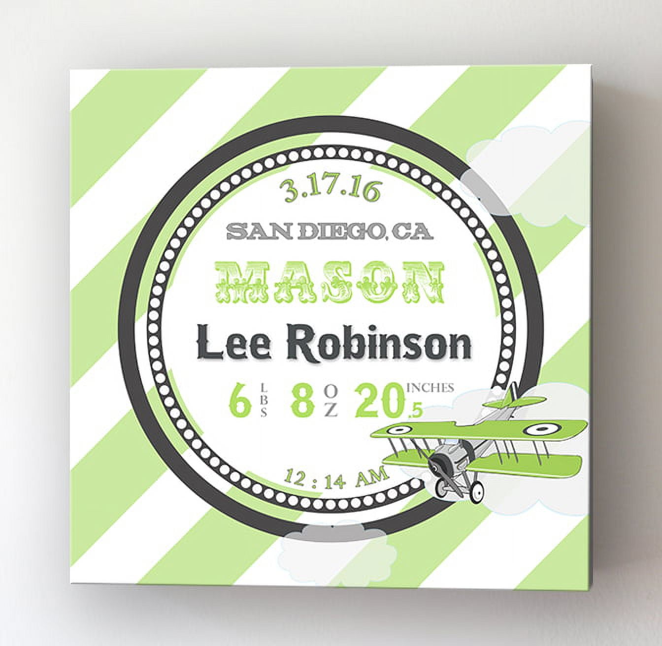 Personalized Canvas Birth Announcement Nursery Decor Gift, Airplane ...