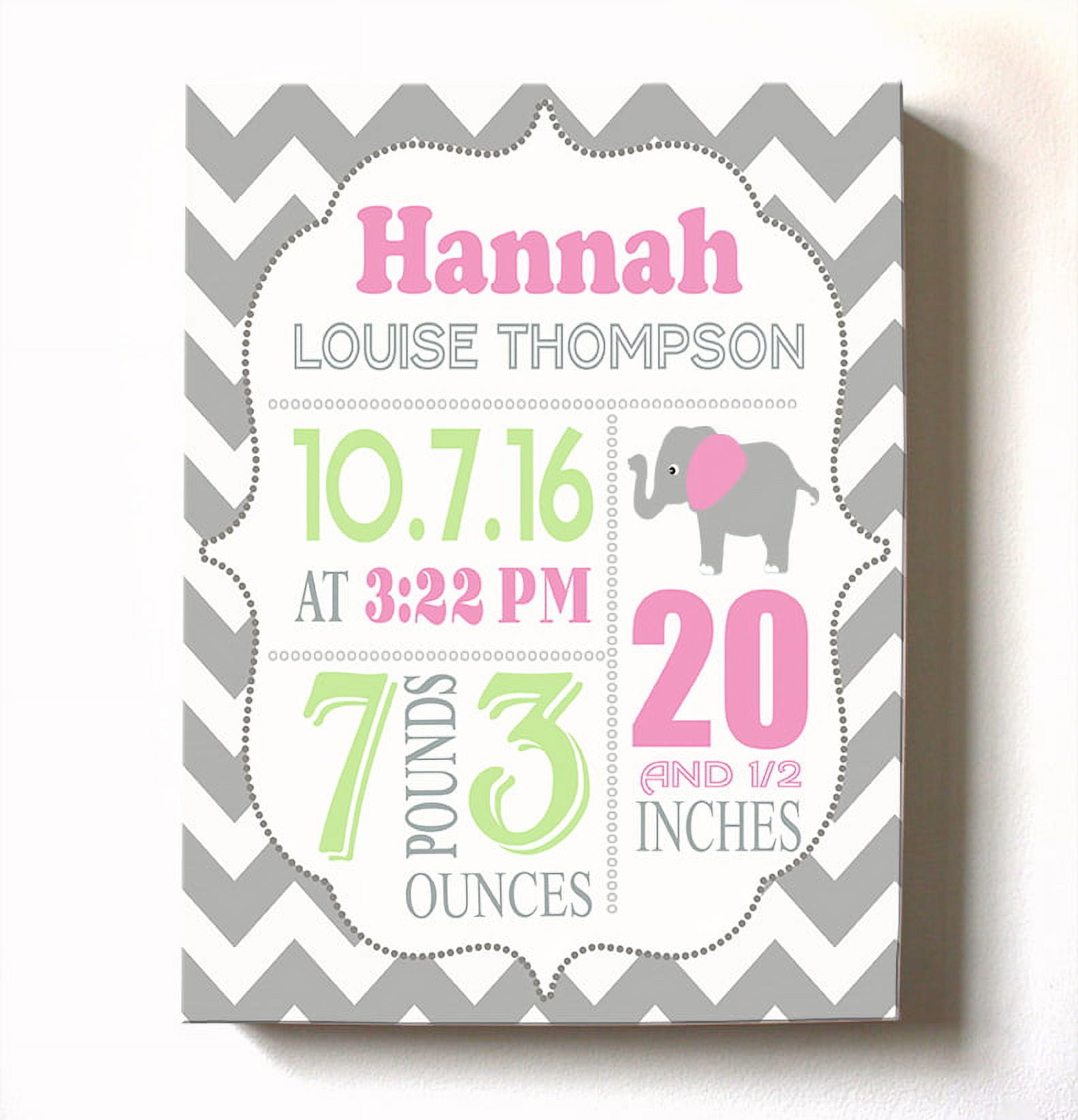 Personalized Canvas Birth Announcement Nursery Decor Gift, Elephant ...