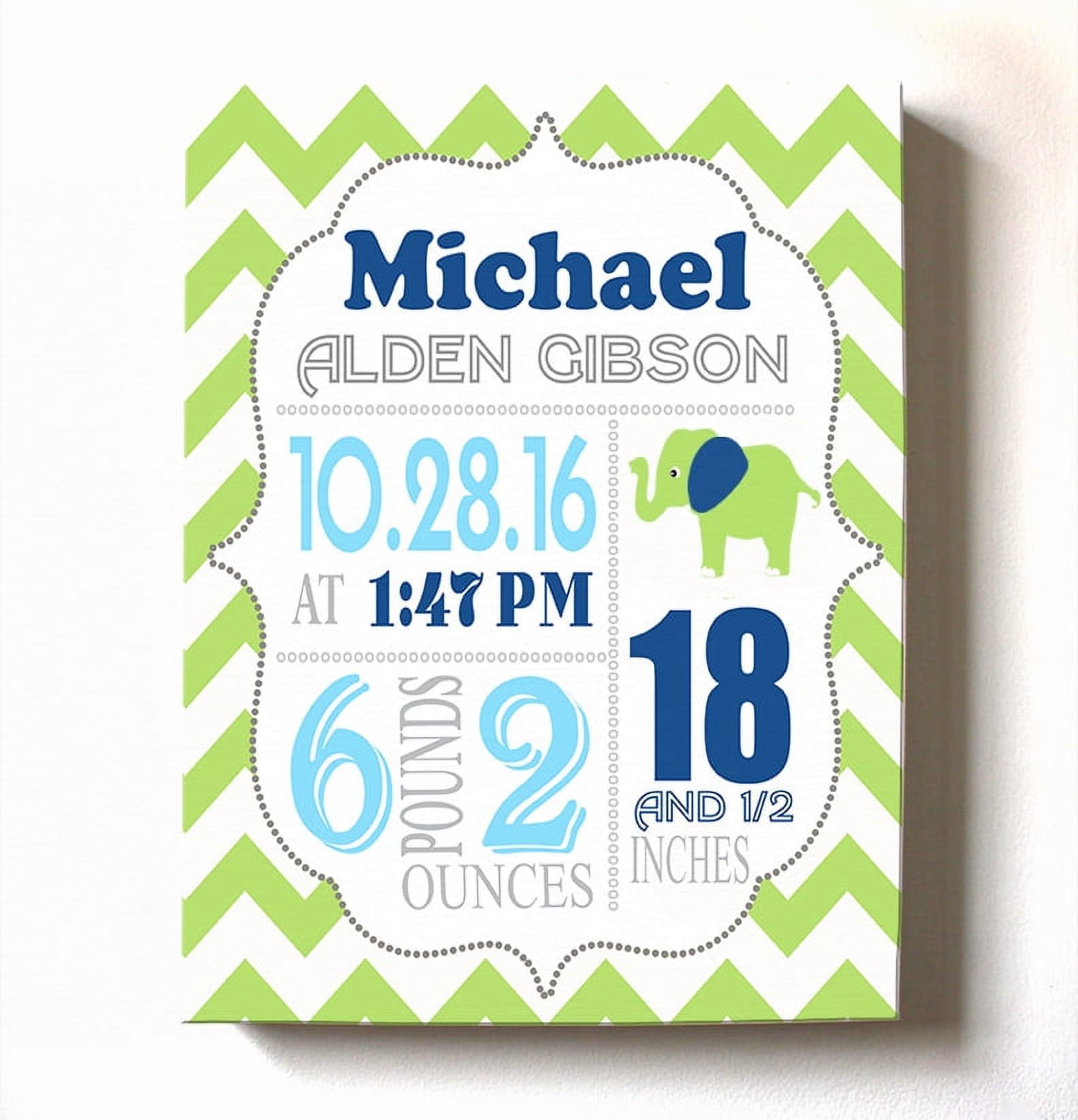 Personalized Canvas Birth Announcement Nursery Decor Gift, Elephant ...