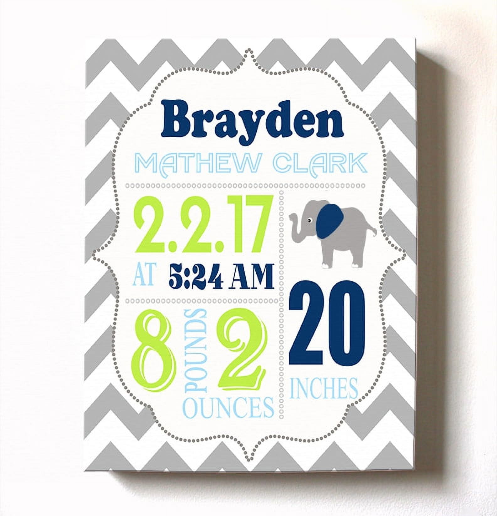 Personalized Canvas Birth Announcement Nursery Decor Gift, Elephant ...