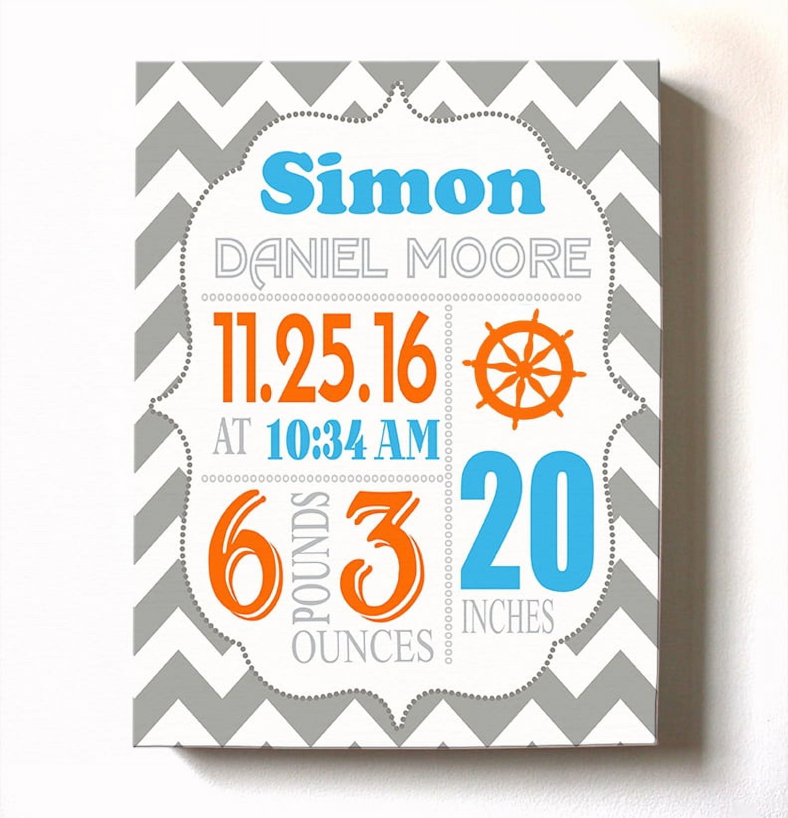 Personalized Canvas Birth Announcement Nursery Decor Gift, Nautical ...
