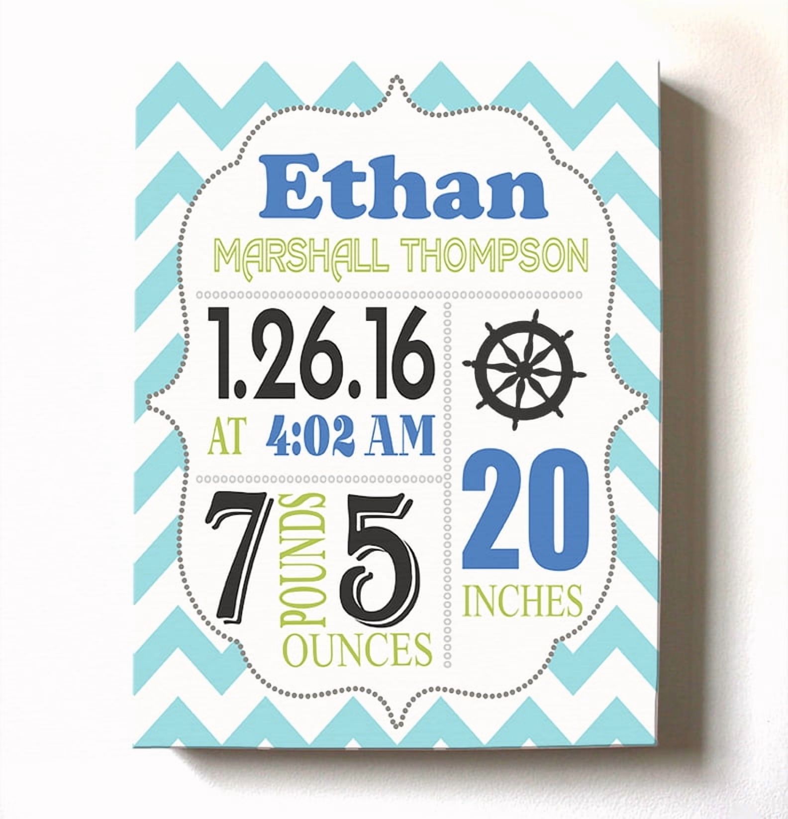 Personalized Canvas Birth Announcement Nursery Decor Gift, Nautical ...