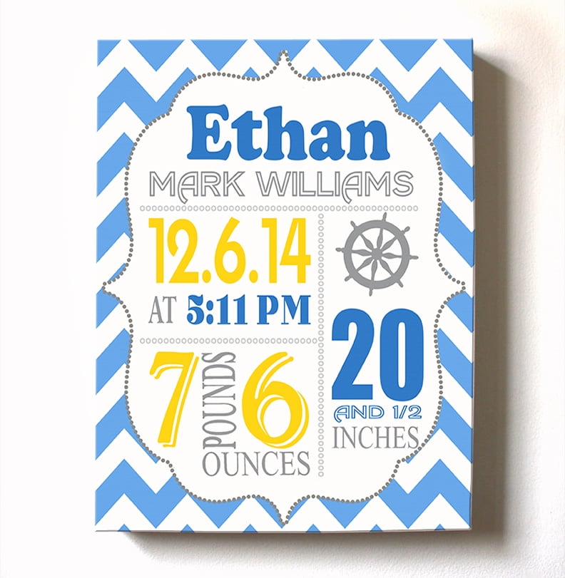 Personalized Canvas Birth Announcement Nursery Decor Gift, Nautical ...