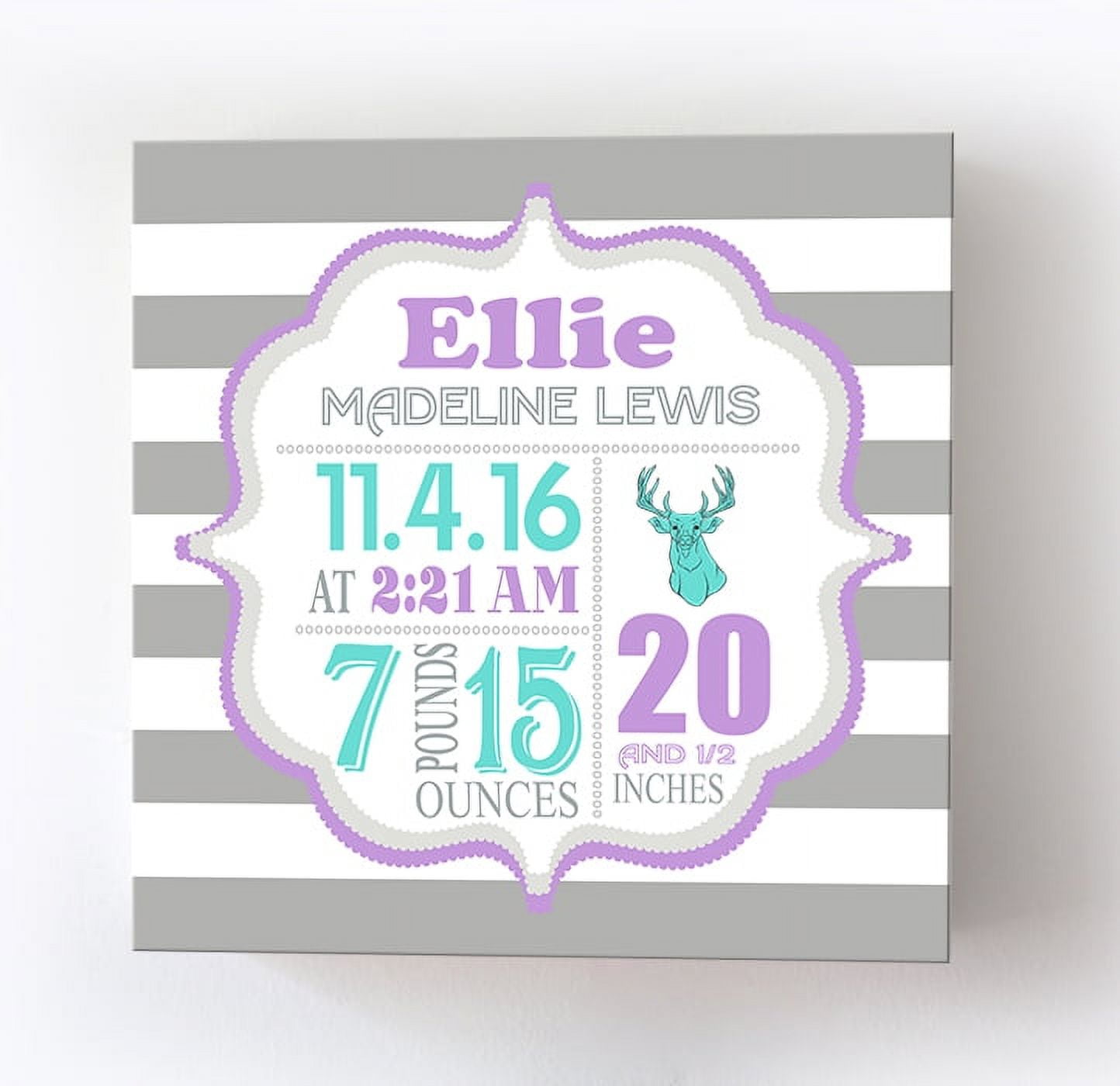 Personalized Canvas Birth Announcement Nursery Decor Gift, Safari Deer ...