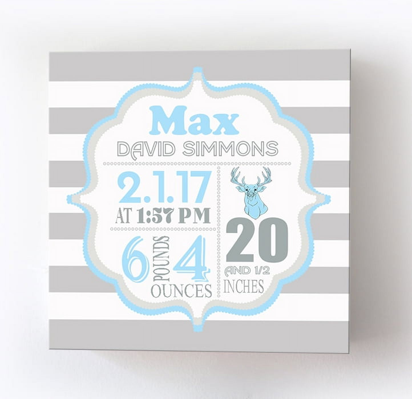 Personalized Canvas Birth Announcement Nursery Decor Gift, Safari Deer ...