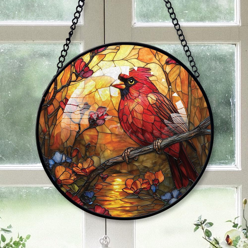 Personalized Cardinal Bird Stained Glass Suncatcher Artistic Window ...