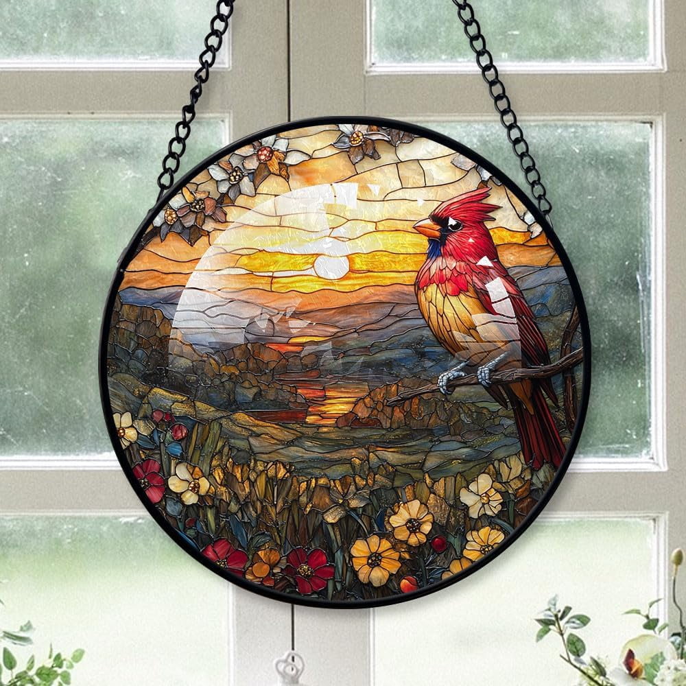 Personalized Cardinal Bird Stained Glass Suncatcher Artistic Window ...
