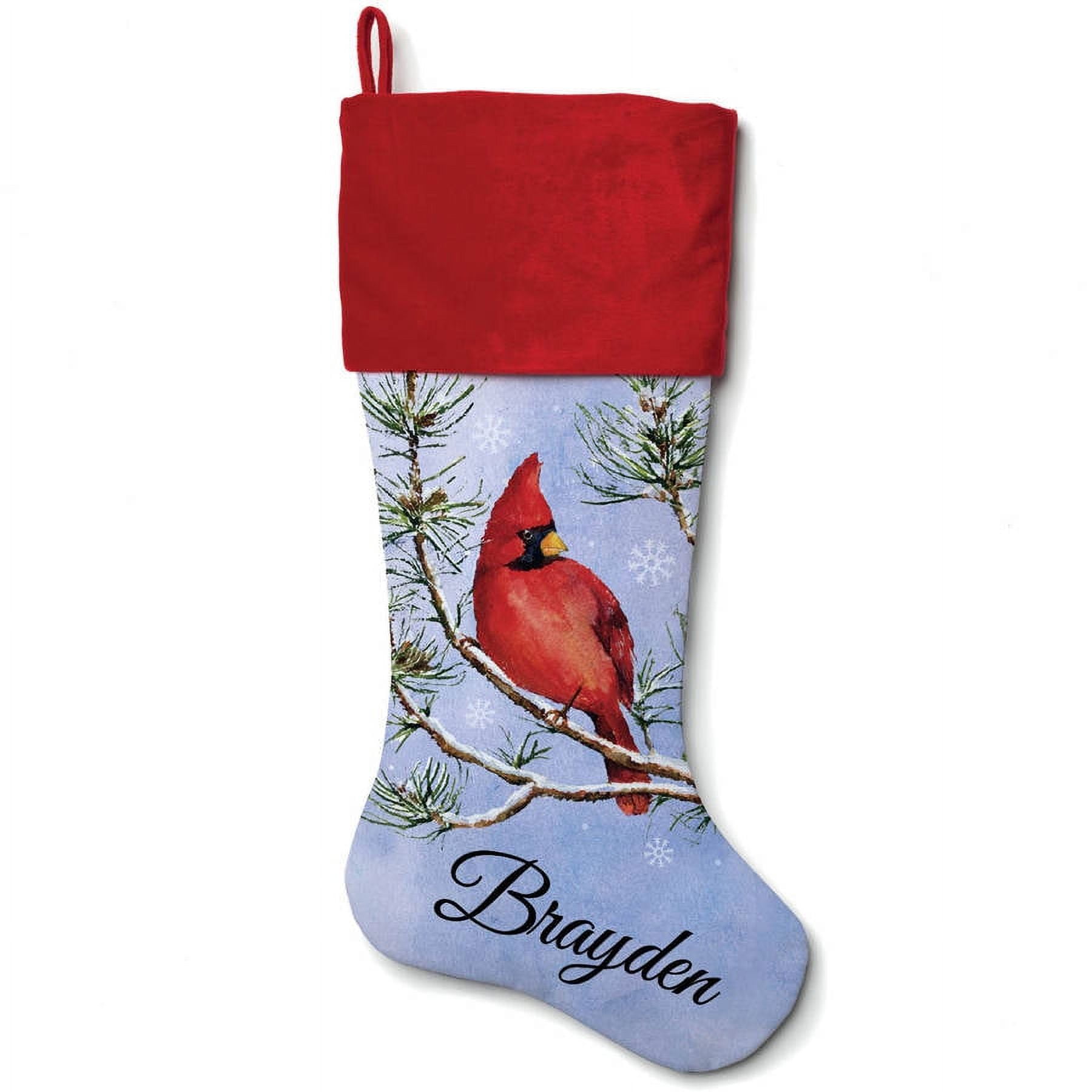 Personalized Planet Embroidered Cotton Christmas Stocking with Cardinal ...