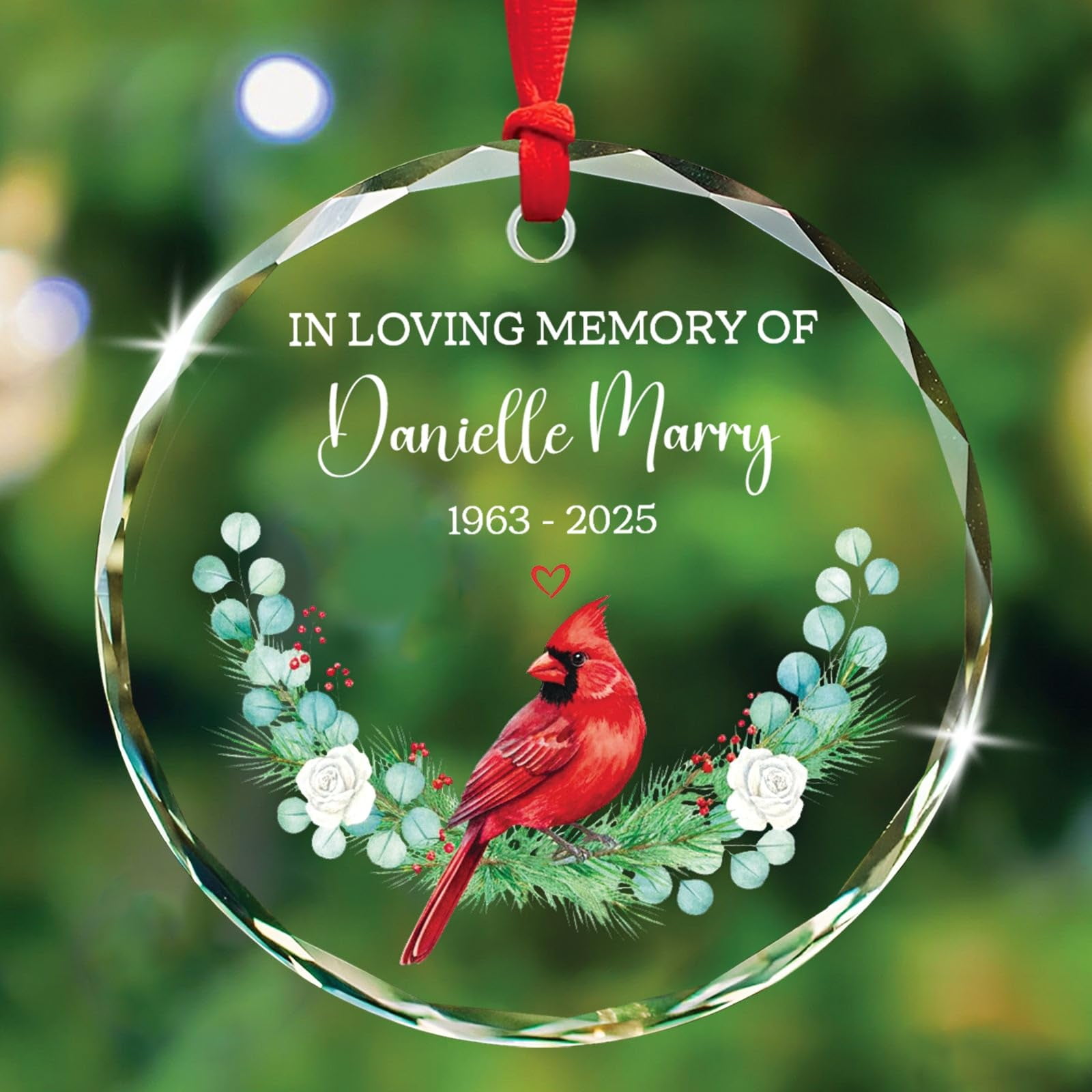 Personalized Cardinal Memorial Glass Ornament Xmas 2025, in Loving ...