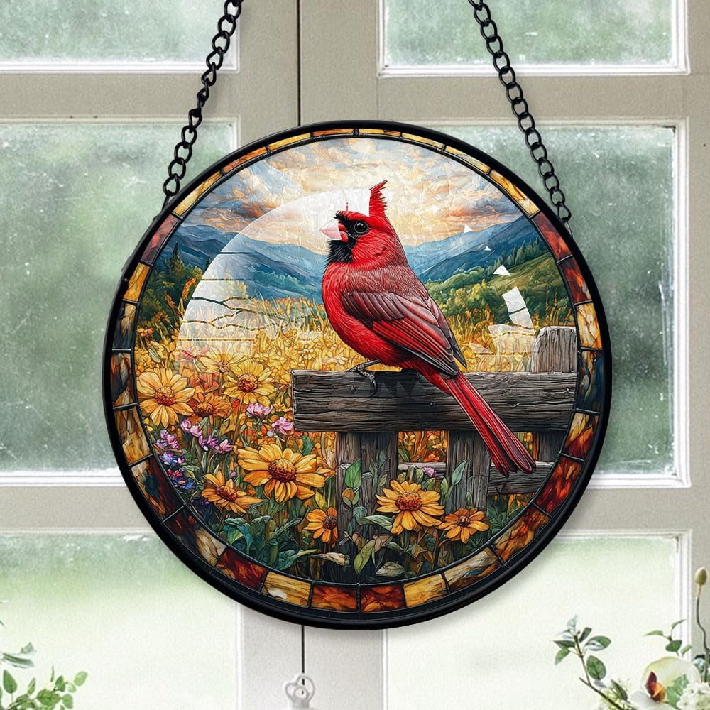 Personalized Cardinal Stained Glass Suncatcher Artistic Window Hanging ...
