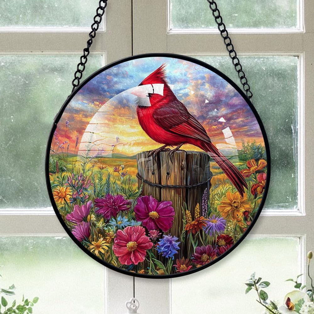 Personalized Cardinal Stained Glass Suncatcher Artistic Window Hanging ...