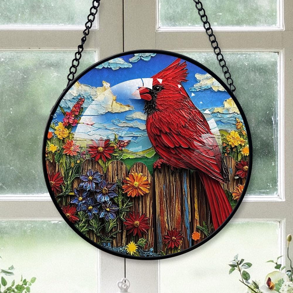 Personalized Cardinal Stained Glass Suncatcher Artistic Window Hanging ...