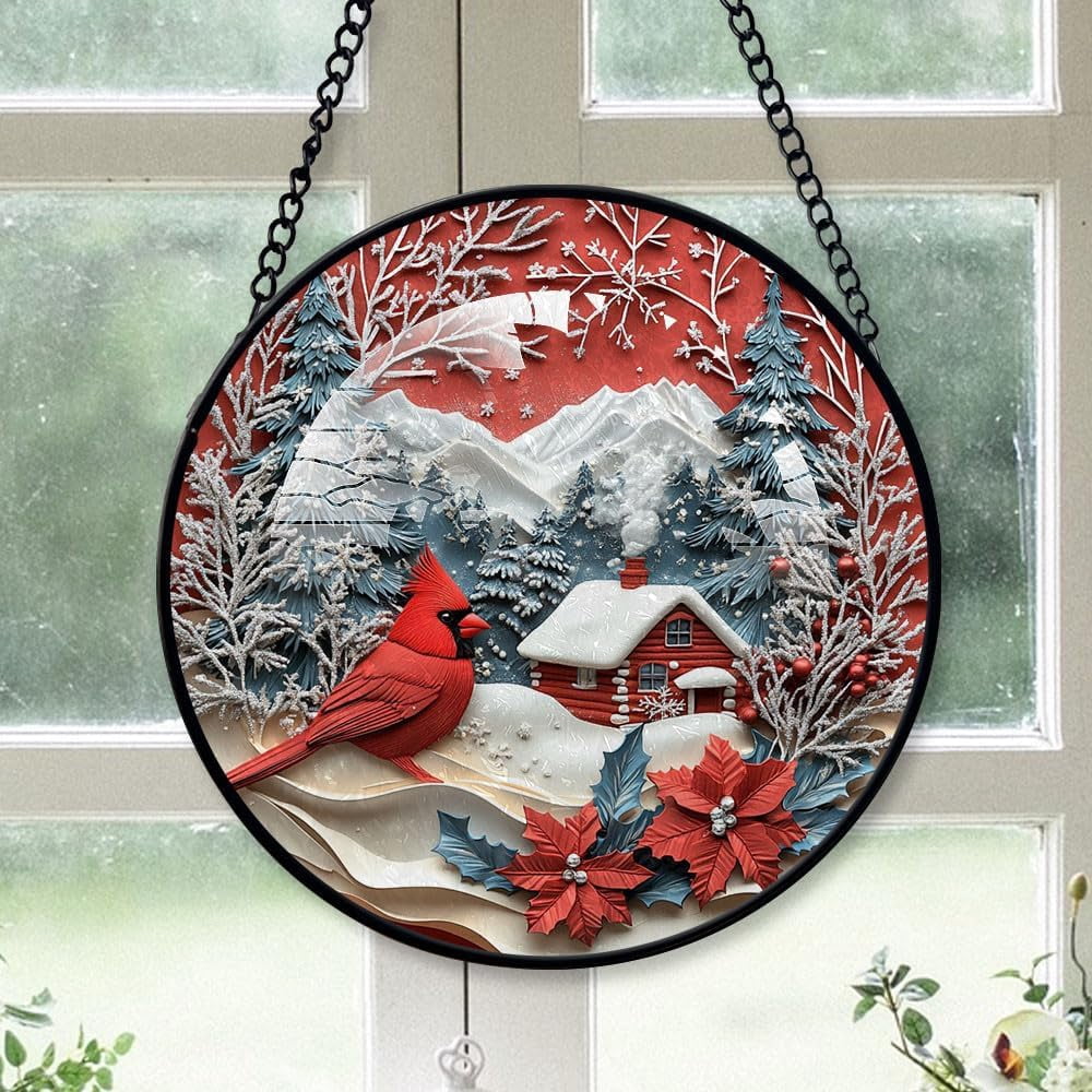 Personalized Cardinal Stained Glass Suncatcher Artistic Window Hanging ...