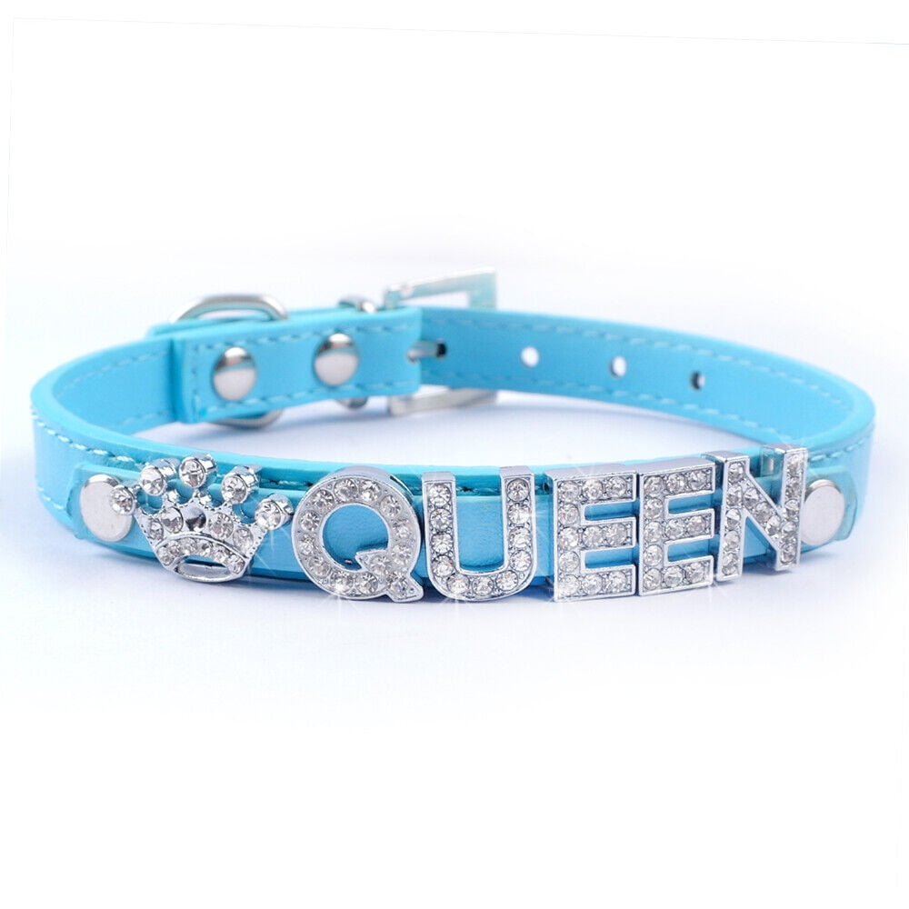 Personalized Cat Dog Leather Collar Bling Rhinestone Clear Pet Name ...
