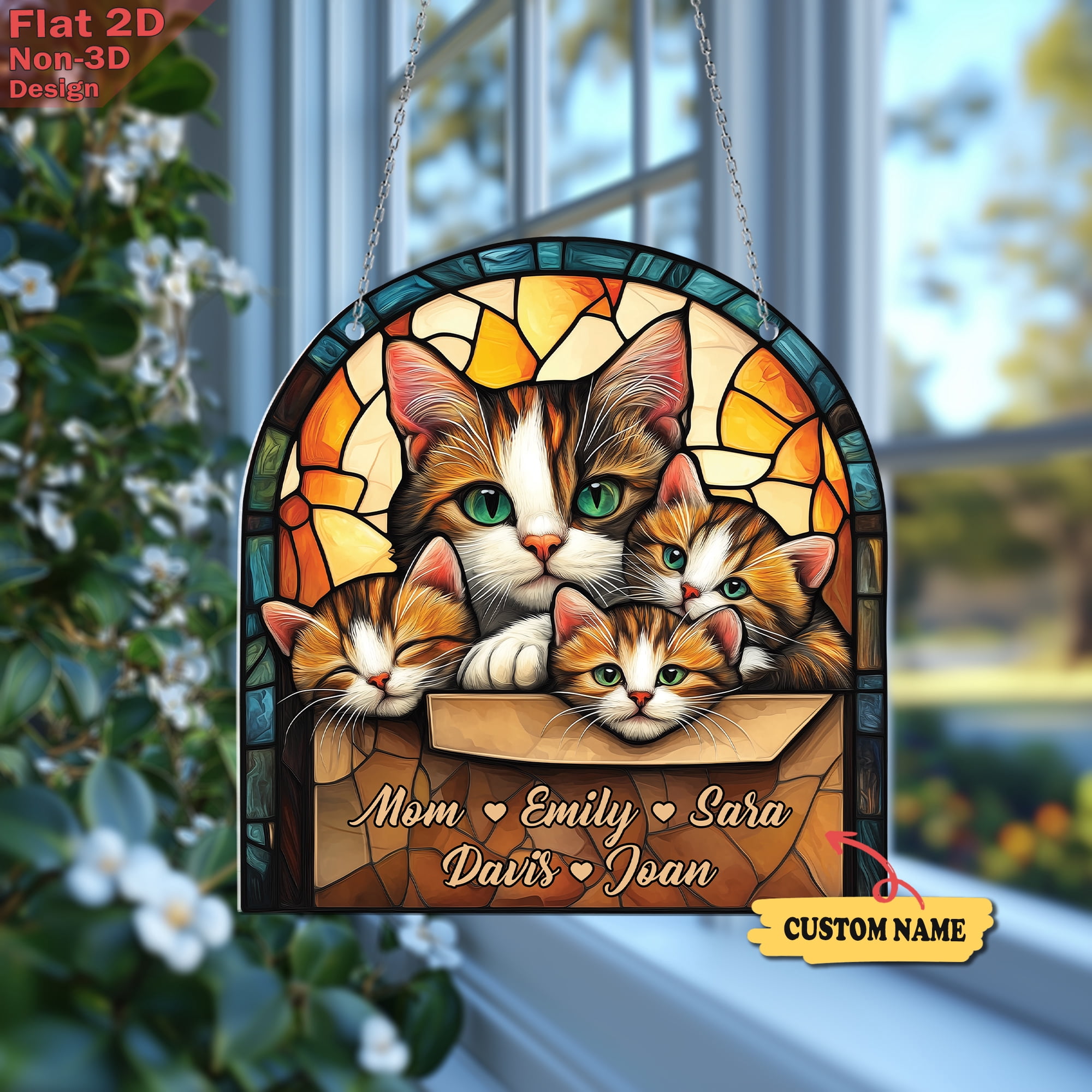 Personalized Cat Family Stained Glass Effect Acrylic Window Hanging ...