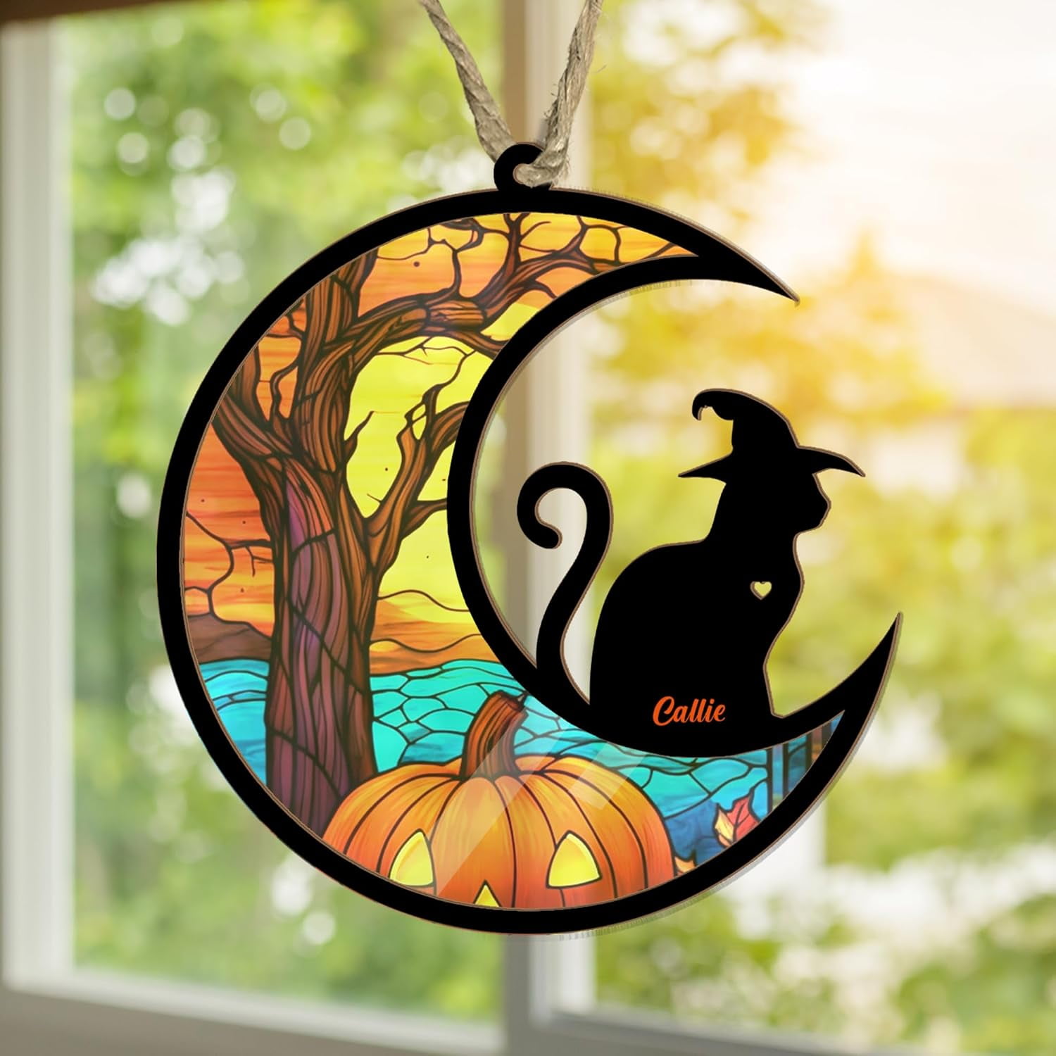 Personalized Cat Halloween Suncatcher - Moon Cat Lovers for Black Cat ...