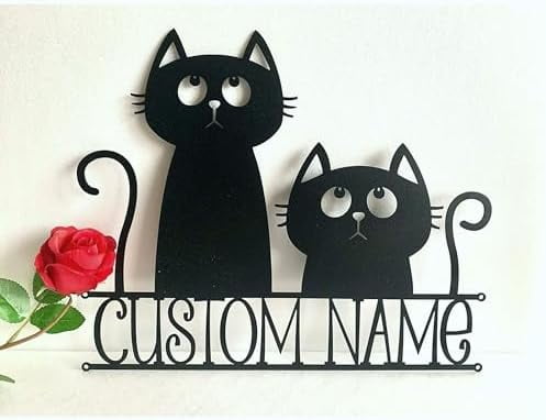 Personalized Cat Sign, Name, Cute Kitten Silhouette, Metal Wall Art ...