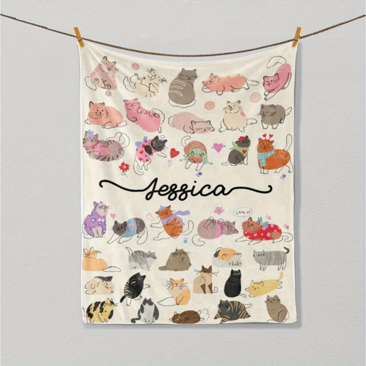 Personalized Cat Theme Flannel Fleece Throw Blanket with Custom Name ...