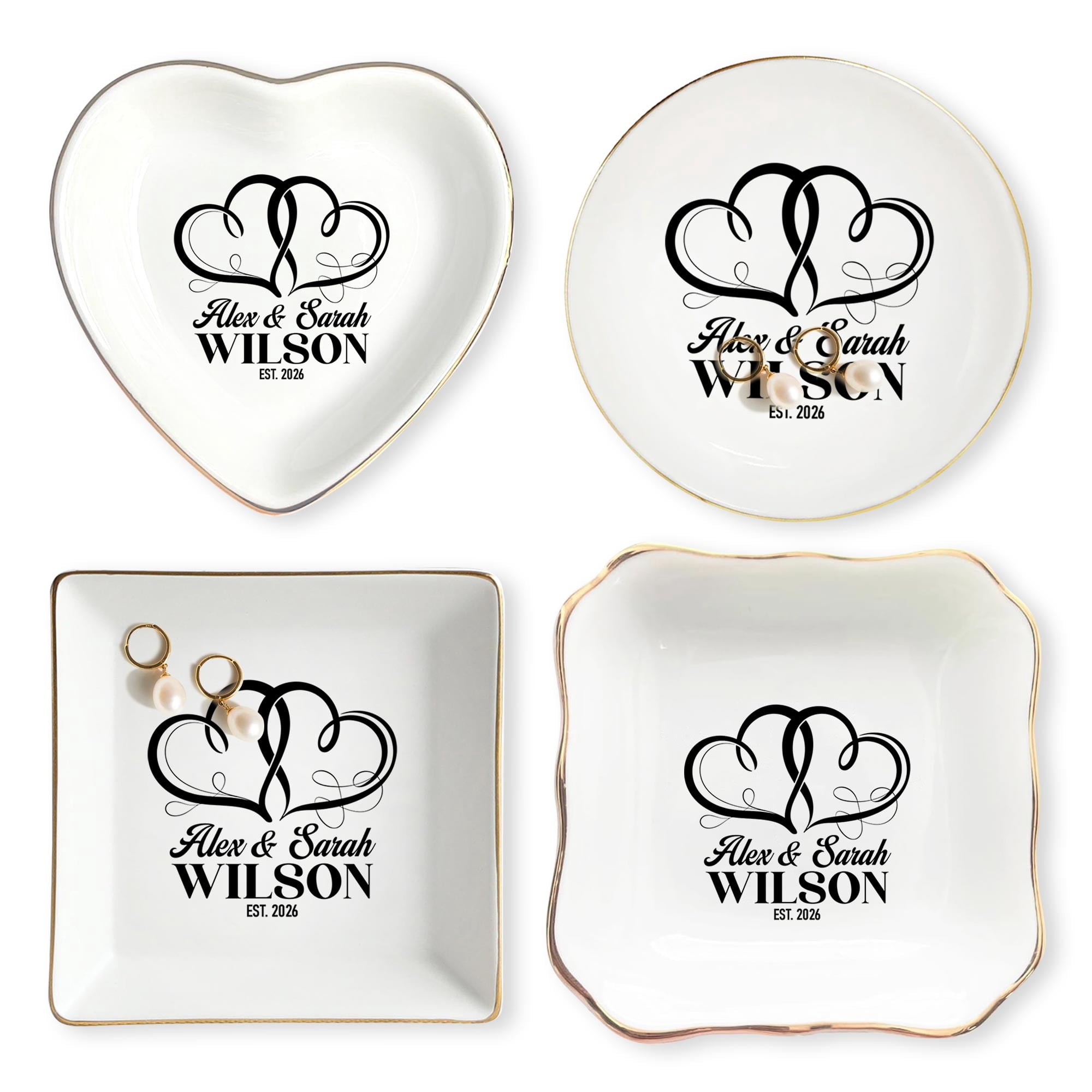 Personalized Ceramic Ring Dish with Couple Names and Family Name, Gold ...