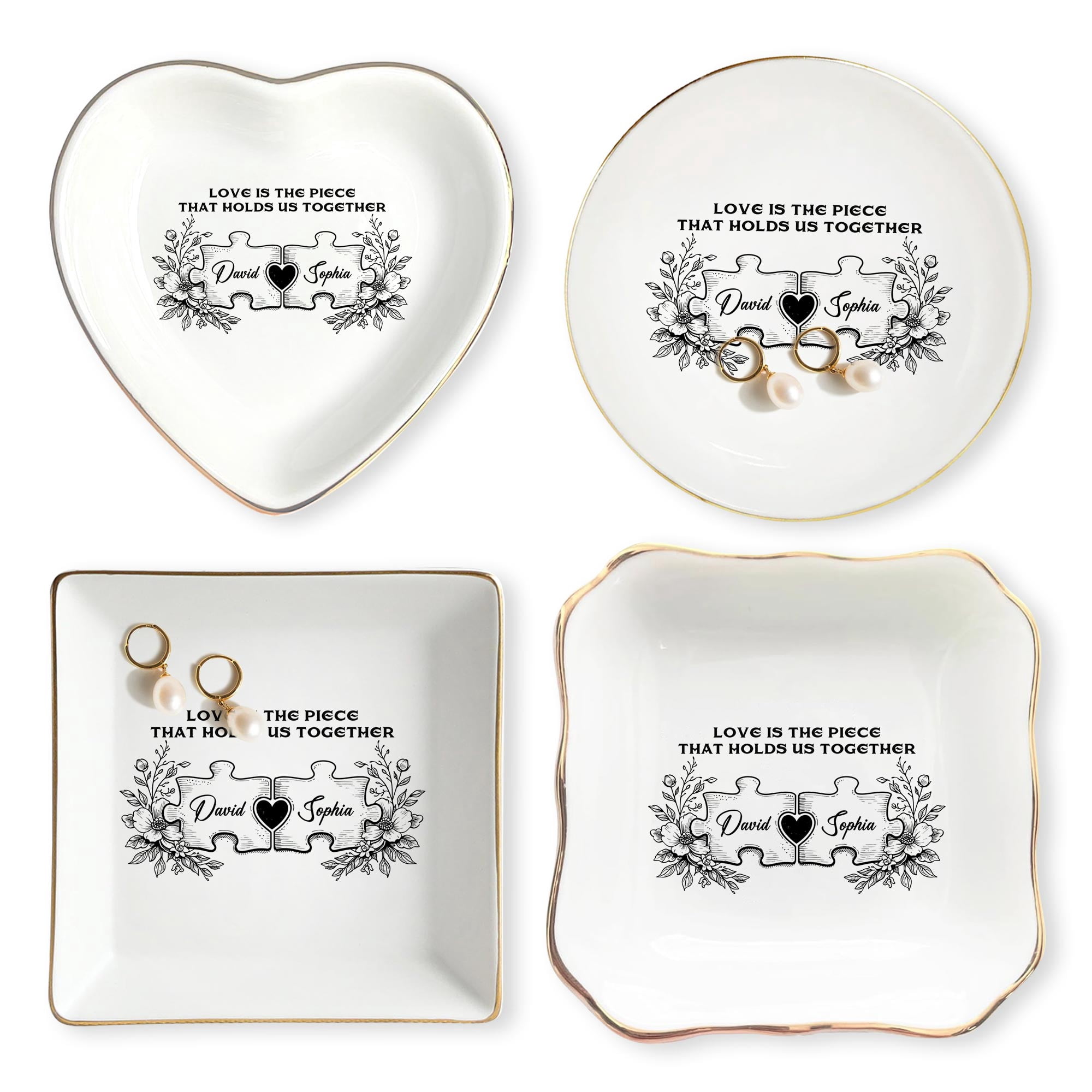 Personalized Ceramic Ring Dish with Couple Names, Puzzle Love Design ...