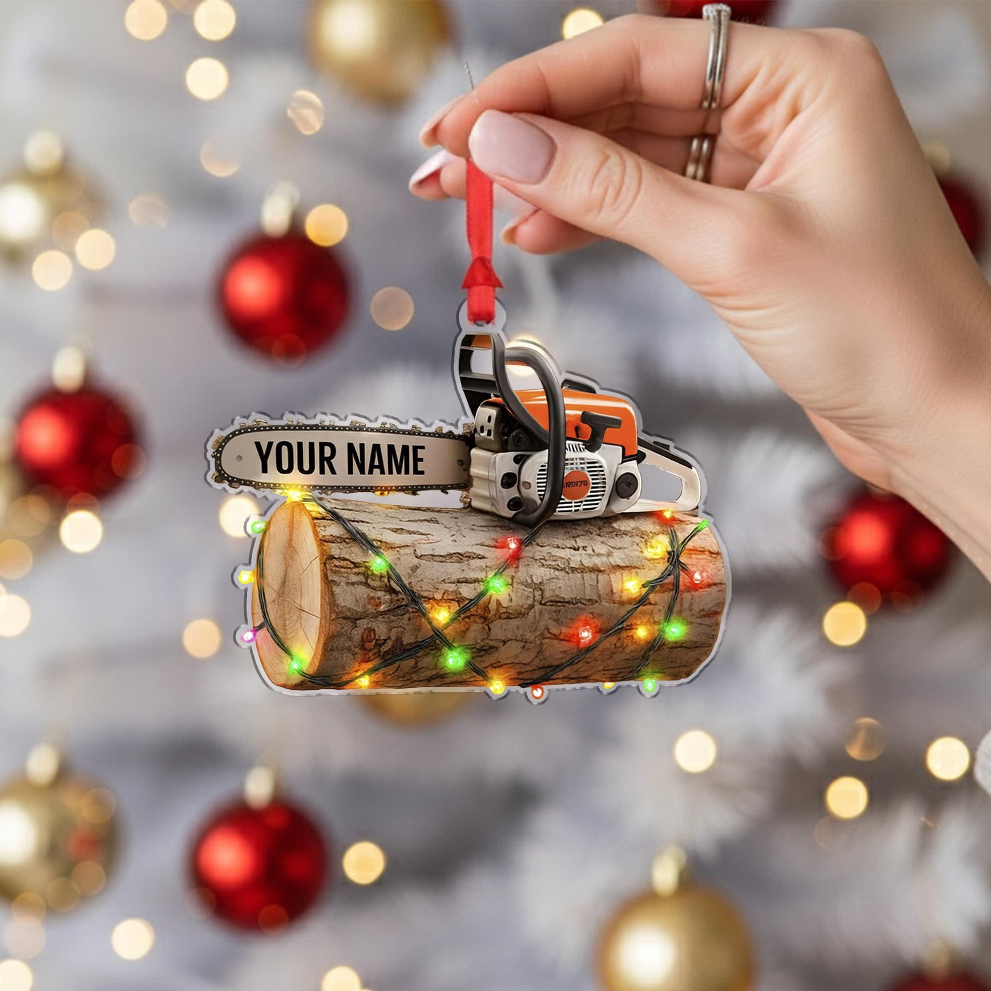 Personalized Chainsaw Acrylic Christmas Ornament with Lights Custom ...