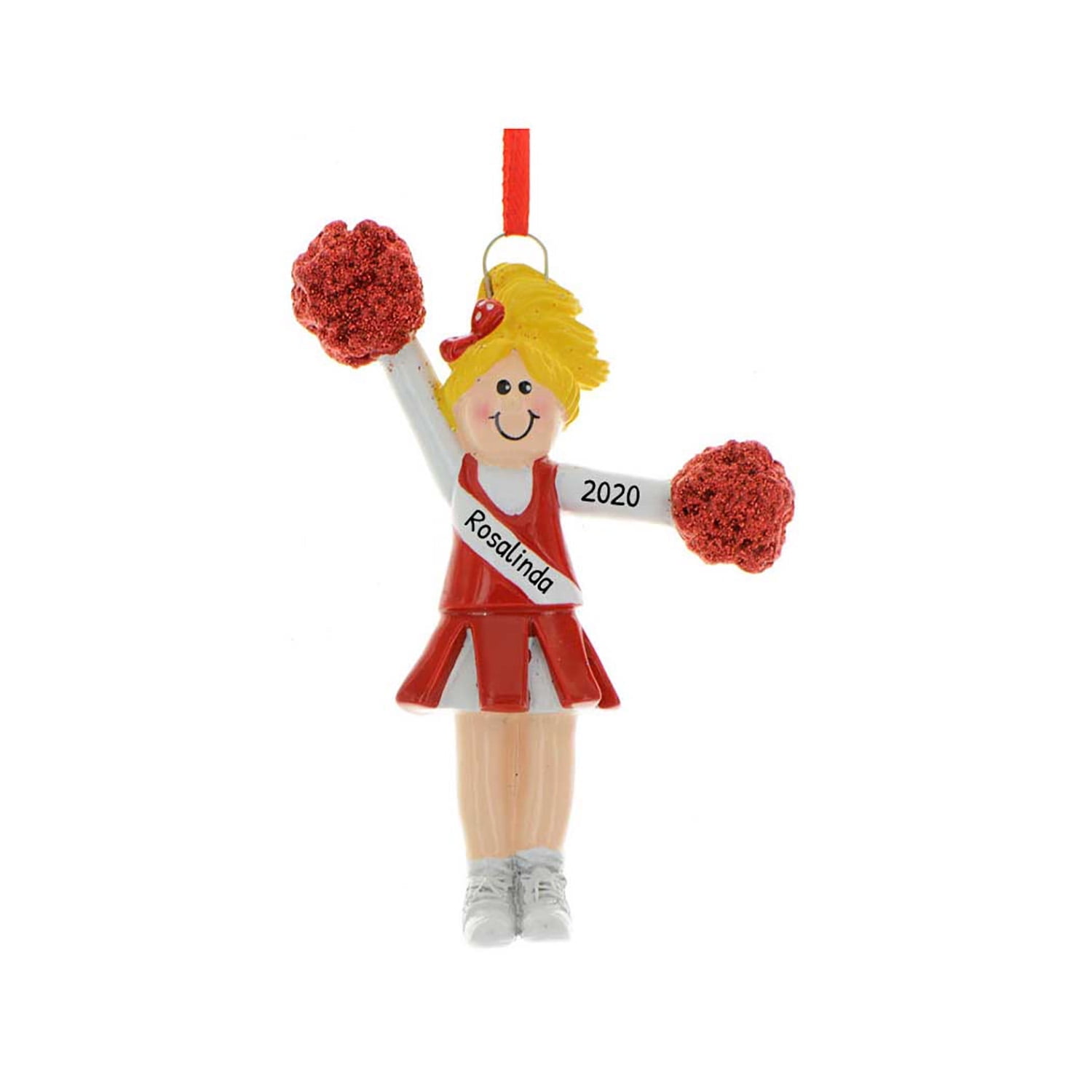 Personalized Cheerleading Ornament 2024 - Blonde Cheerleader Pompoms in ...