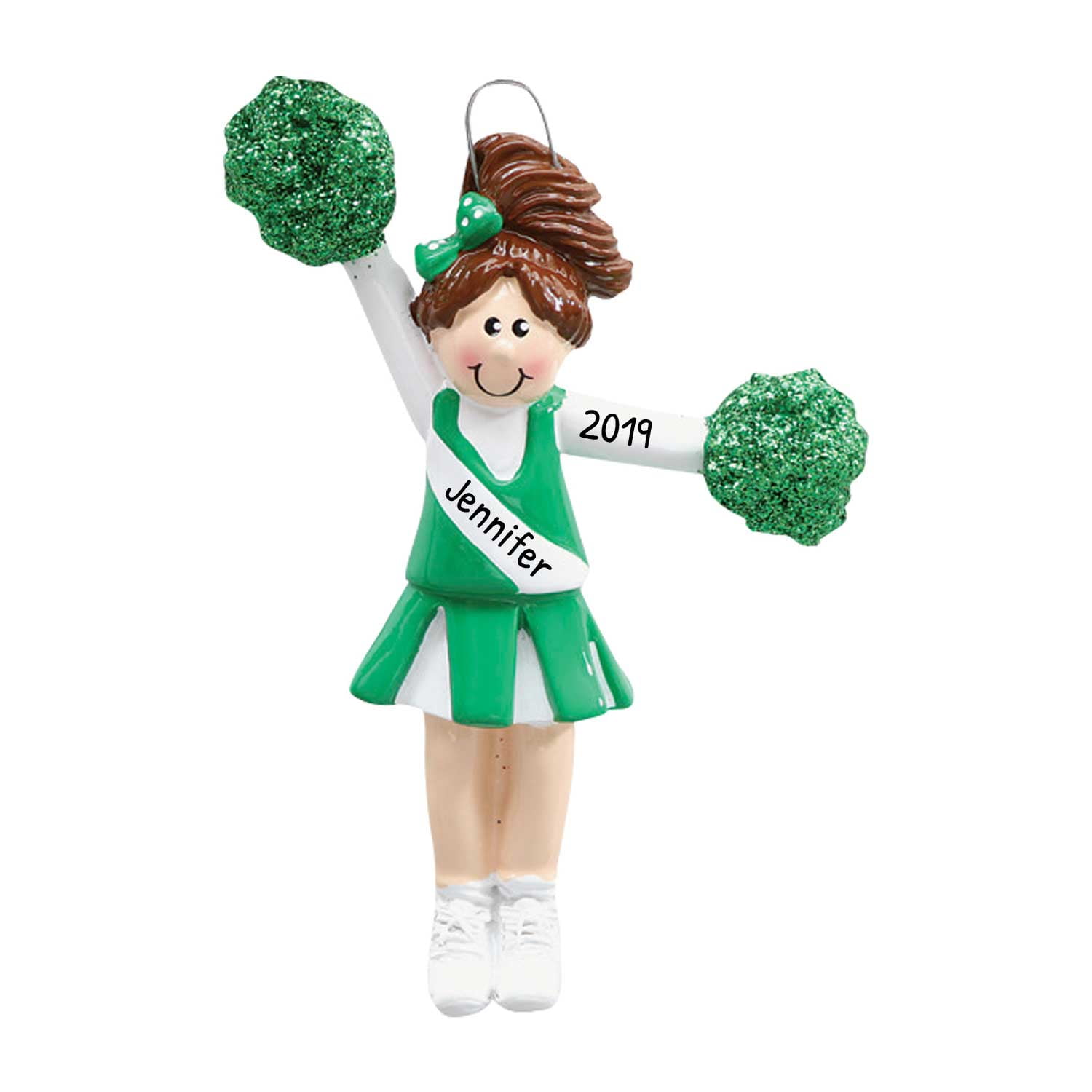 Personalized Cheerleading Ornament 2024 - Brunette Cheerleader Pompoms ...
