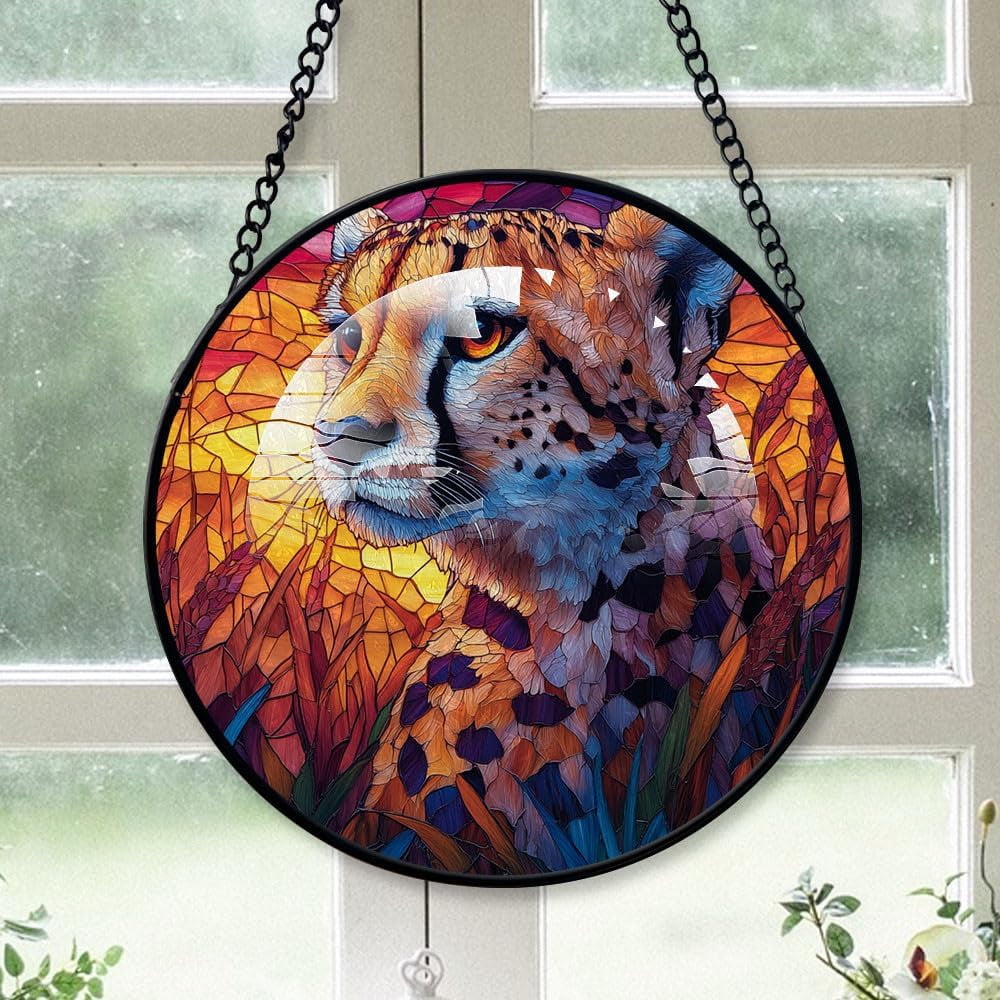 Personalized Cheetah Stained Glass Suncatcher Artistic Window Hanging ...