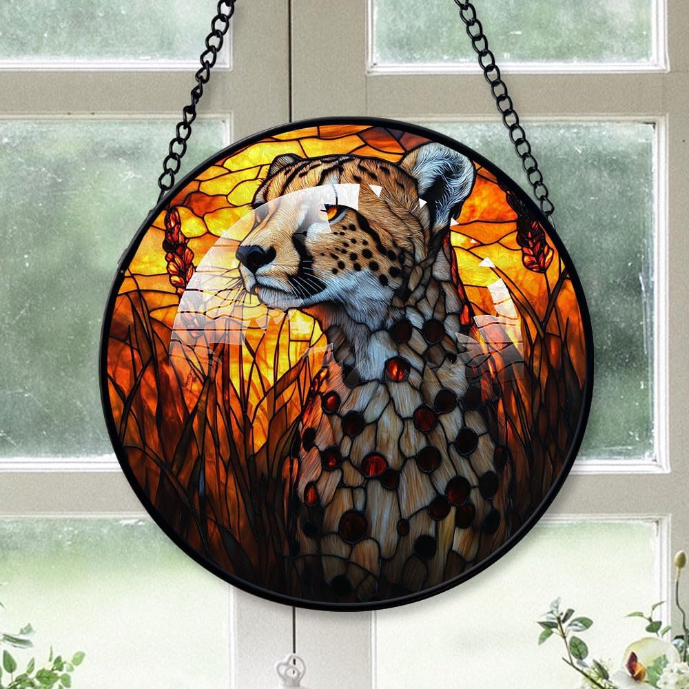 Personalized Cheetah Suncatcher Stained Glass, Cheetah Gifts for Women ...