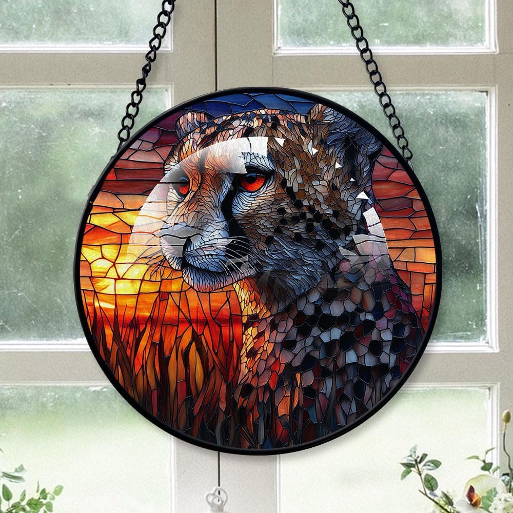 Personalized Cheetah Suncatcher Stained Glass, Cheetah Stained Glass ...