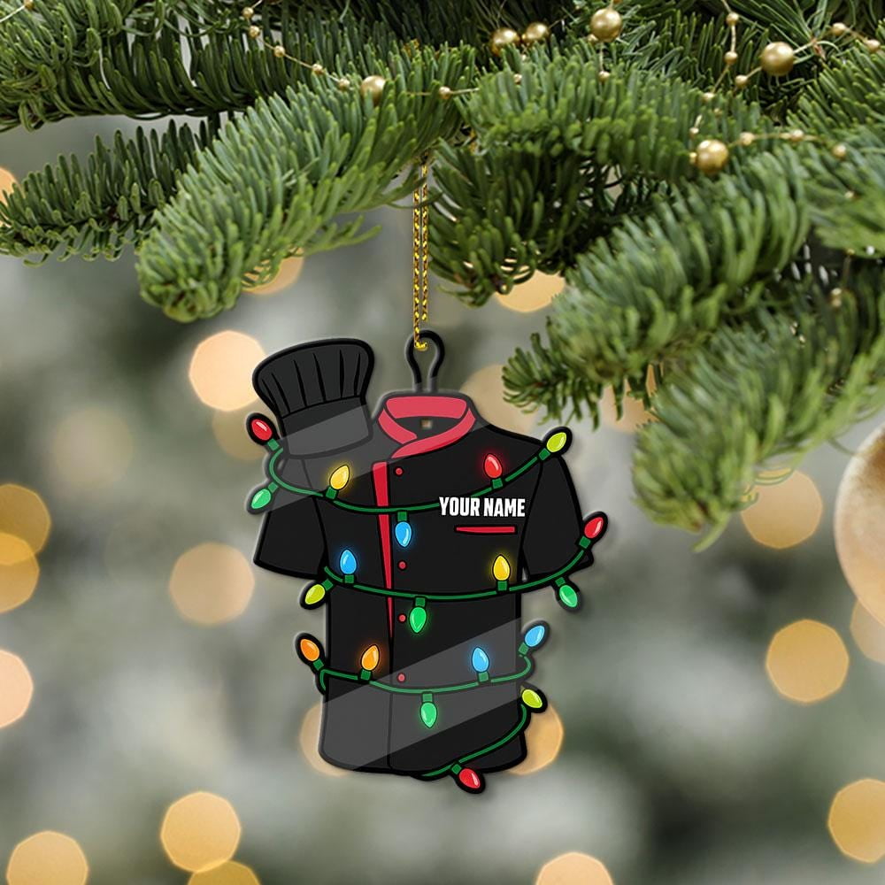 Personalized Chef Black Uniform Acrylic Christmas Ornament with Lights ...