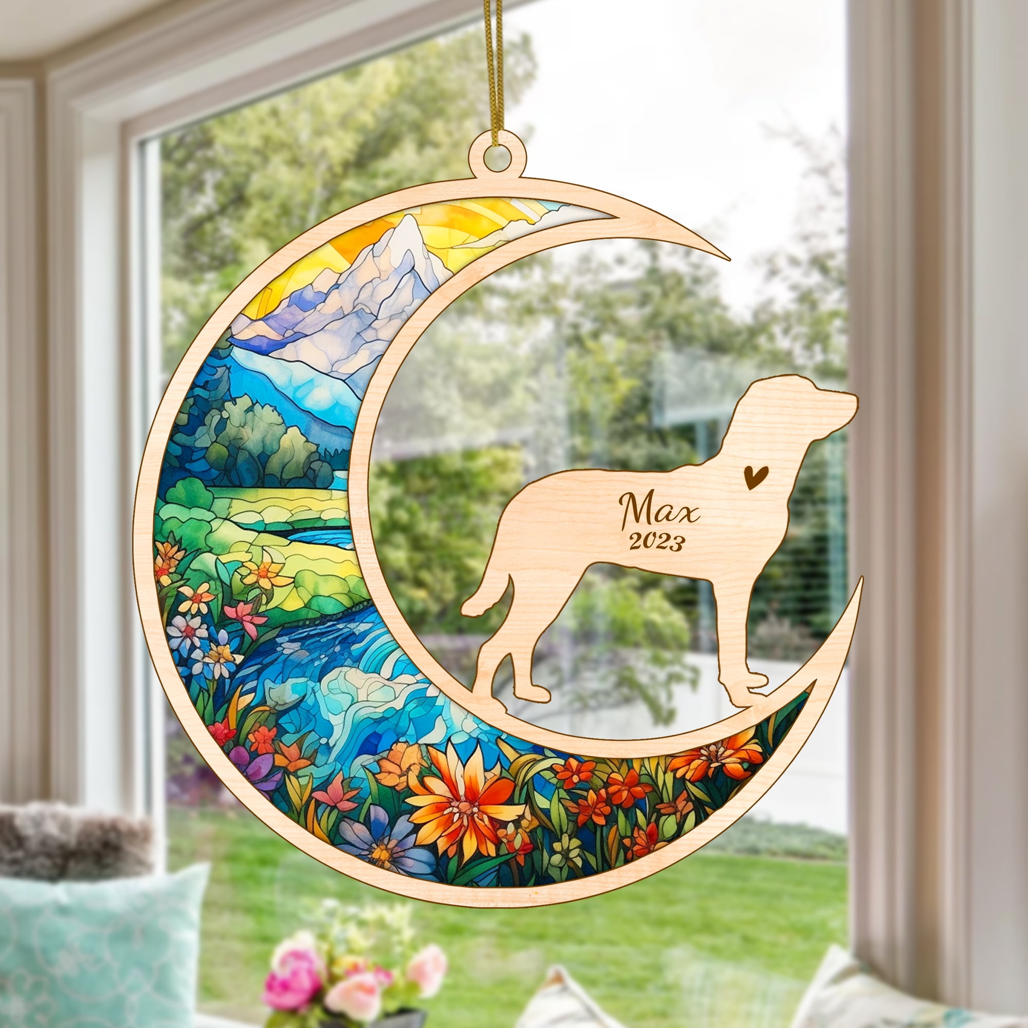 Personalized Chesapeake Bay Retriever Dog White Wood Memorial Suncatcher, Pet Loss Sympathy ...