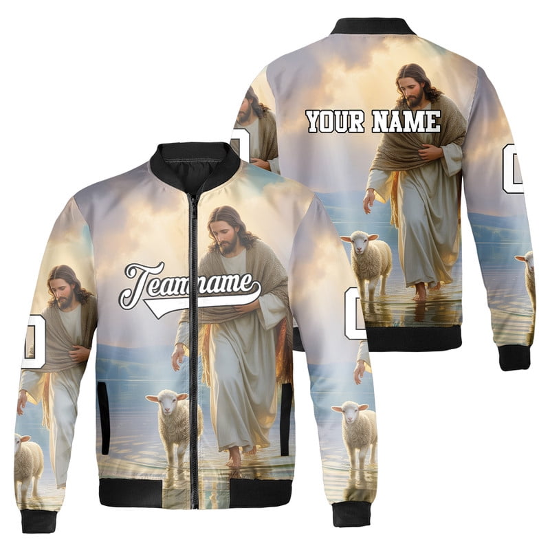 Personalized Christian Jesus Bomber Jacket with Lamb – Religious Faith ...