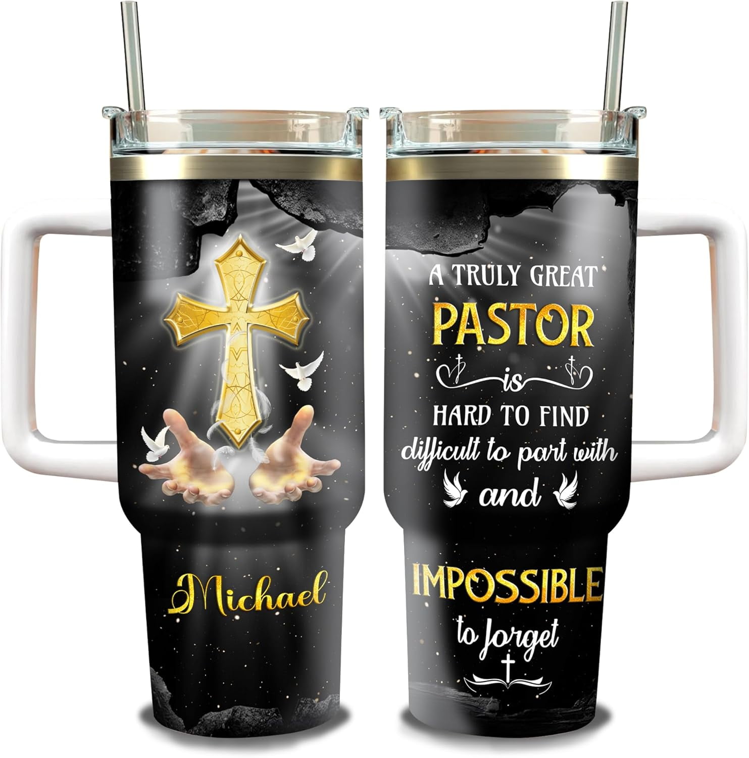 Personalized Christian Tumbler 40oz with Handle and Straw Custom Name A ...