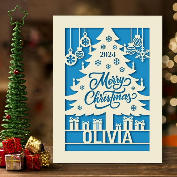 Personalized Christmas Card with Envelope Paper Cut Xmas Tree Greeting ...