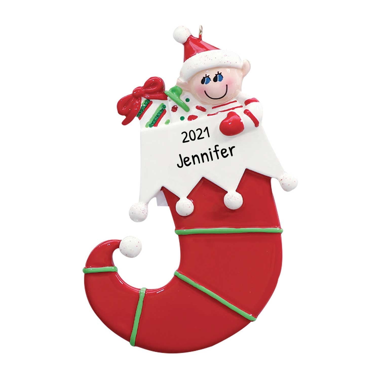 Personalized Christmas Elf in Stocking Ornament 2024 - Elf Ornaments ...