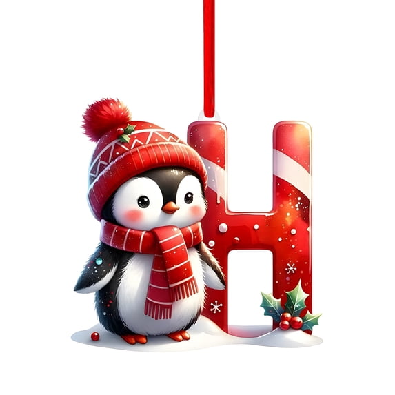 Personalized Christmas Ornament with Penguin and Letter H Festive ...