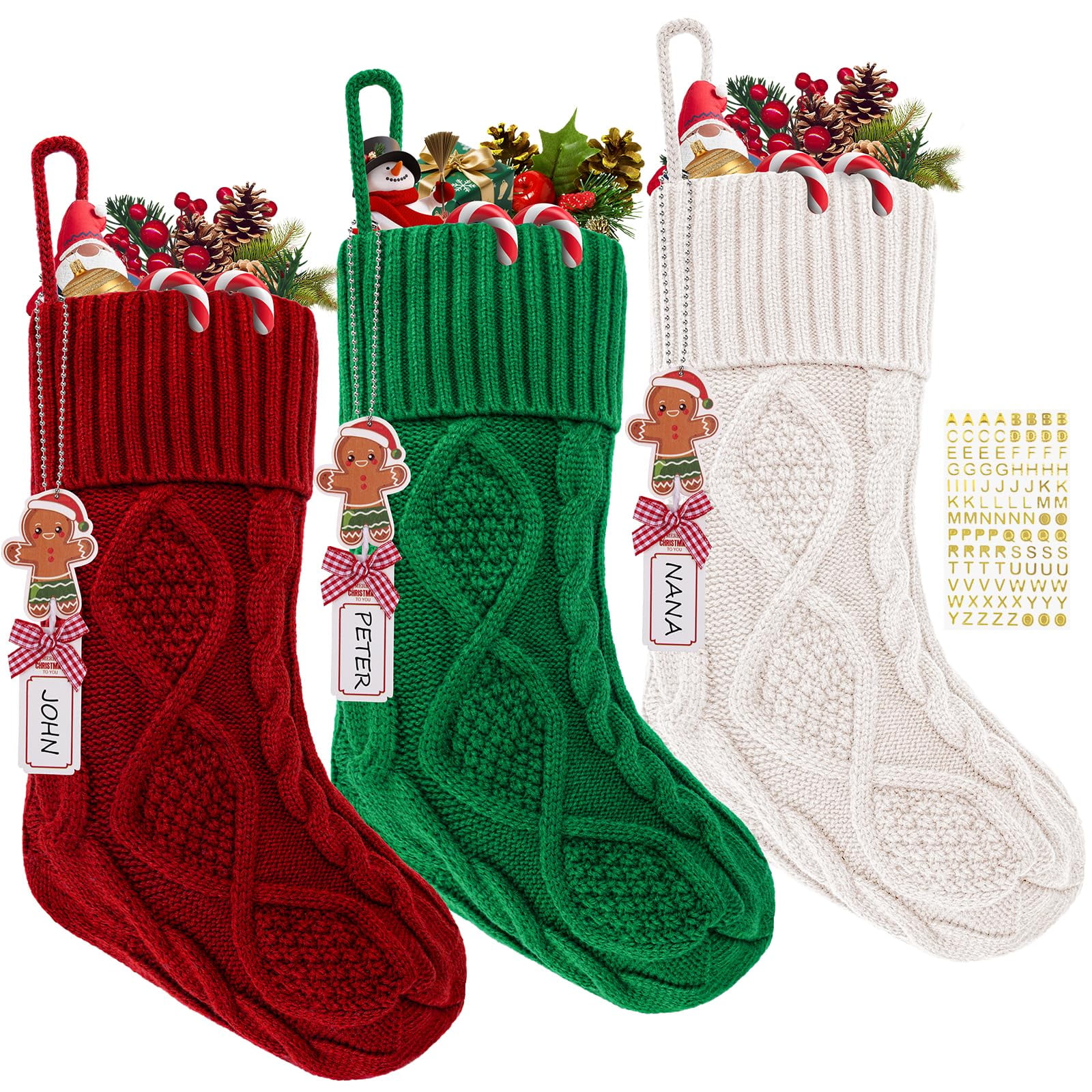 Personalized Christmas Stockings, 18" Stranded Knit Hanging Stockings ...