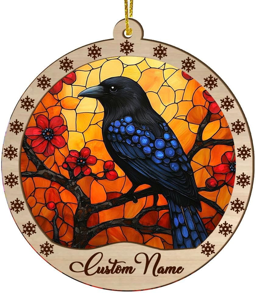 Personalized Christmas Suncatcher Crow, Crow Ornament, Crow Decorations ...