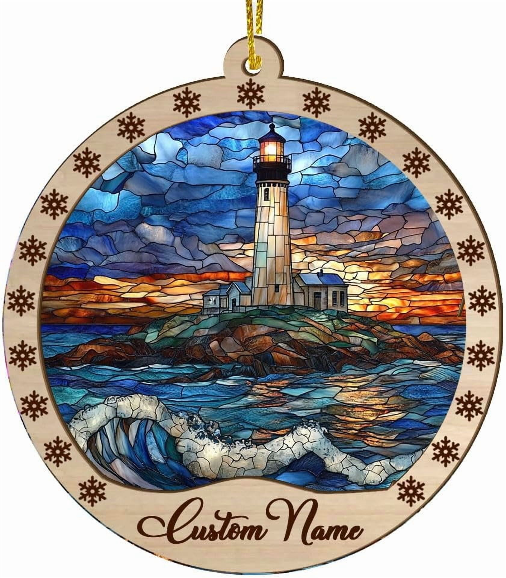 Personalized Christmas Suncatcher Lighthouse, Lighthouse Ornament ...