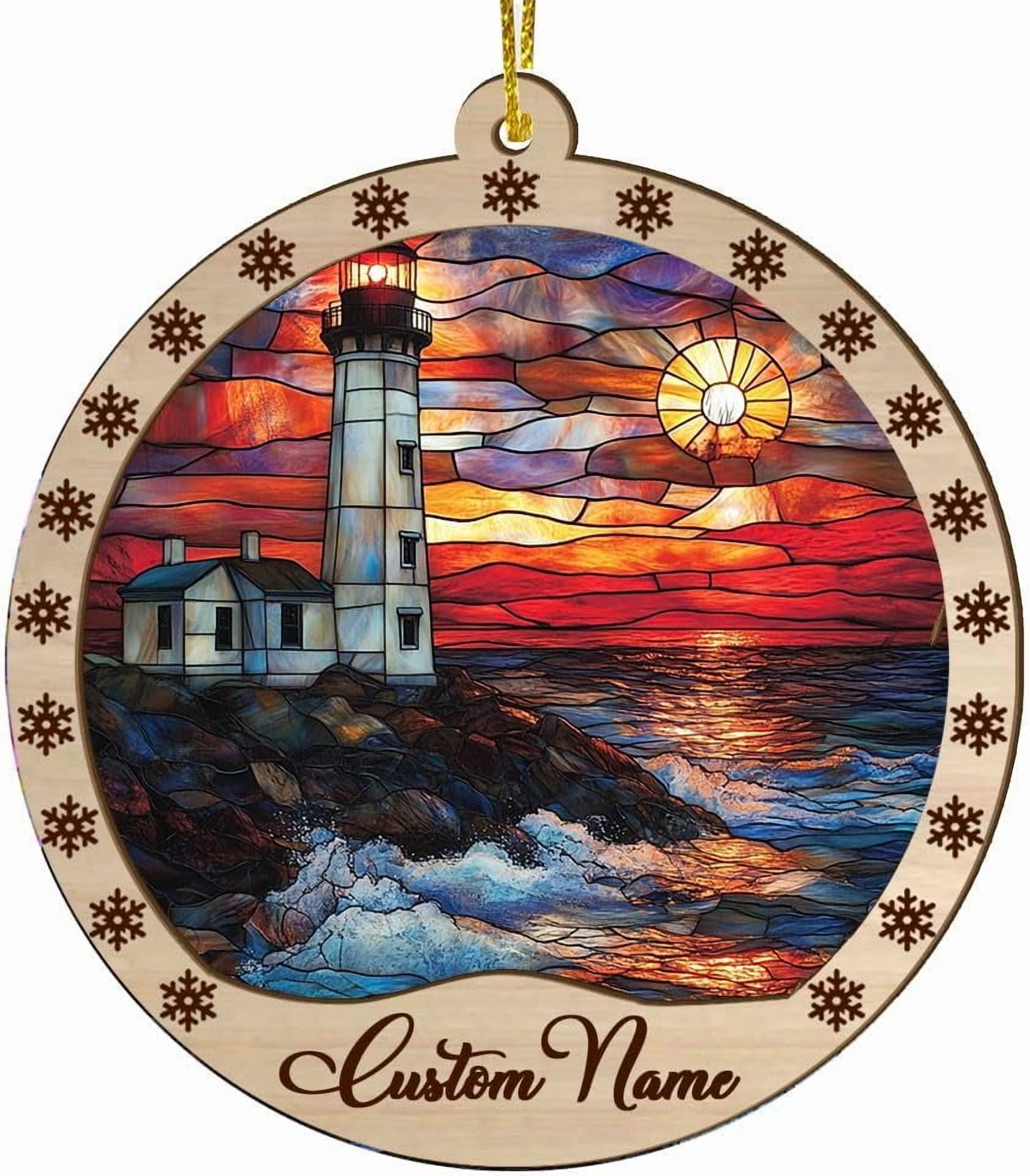 Personalized Christmas Suncatcher Lighthouse, Lighthouse Ornament ...